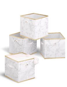 mythaus storage cubes fabric bins - foldable cube storage bin,closet organizer with decorative knob,dual handles storage basket,13 inch for nursery/home office/closet 4 pack(white marble)