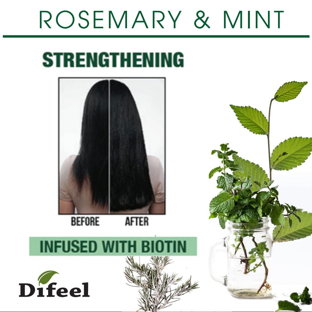 Difeel Rosemary and Mint Hair Strengthening Shampoo 12 oz & Conditioner with Biotin 12 oz 2-PC Boxed Set - Sulfate Free Shampoo & Conditioner, Paraben Free