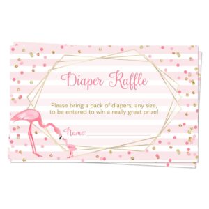 baby shower diaper raffle tickets diaper wipes raffle ticket insert request prize flamingo pink gold sparkle girl tropical summer stripes card (50 count)