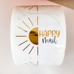 Mailed It 1.5 Inch Gold Boho Happy Mail Sun© Stickers - 250 Per Roll - for Small Business (Happy Mail Sun, 1 Roll)