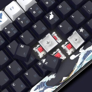 XVX PBT Keycaps 132 Keys, Great Wave Off Kanagawa Japanese Keyboard Keycaps, 5 Side DYE-Sub Custom Keycap Set, Cherry Profile Keycaps for Cherry Gateron MX Switches Mechanical Keyboard