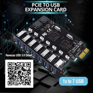 Dracaena 7 Ports USB 3.0 PCI Express USB Expansion Card,USB 3.0 7 Ports Expansion Card,Connect 7 Devices Expanded,Not Compatible with PCIe Riser,Support Desktop PC, Linux/WindowsXP/ 7/8/ 8.1/10