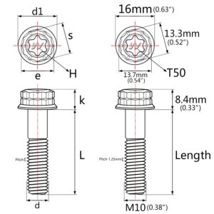 Wanyifa Titanium Flange 12 Point Head M10 x20 25 30 35 40 45 50 55 60 65 70 mm Bolt Screw Pack of 4 (M10x70mm Pitch 1.25mm, Silver)