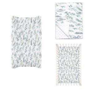 changing pad cover, baby blanket, crib sheet, green leaf