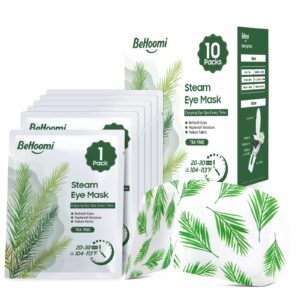 behoomi steam eye mask, 10 packs heated eye mask, self heating disposable spa warm compress for eyes sleep mask, soothing moist heat eye masks, travel essentials & relaxation gifts (tea tree scent)