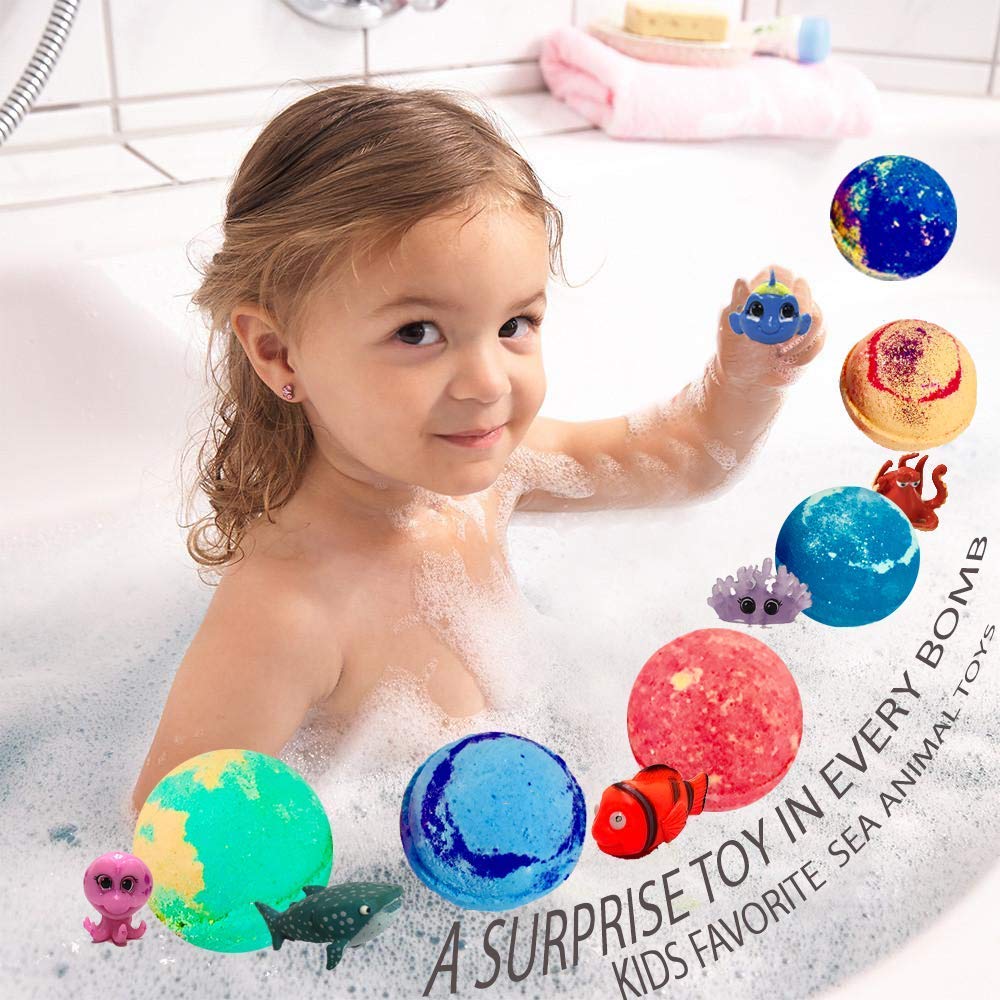 Kids Bath Bombs with Surprise Toys Inside - Gentle and Kid Safe - Family Pack