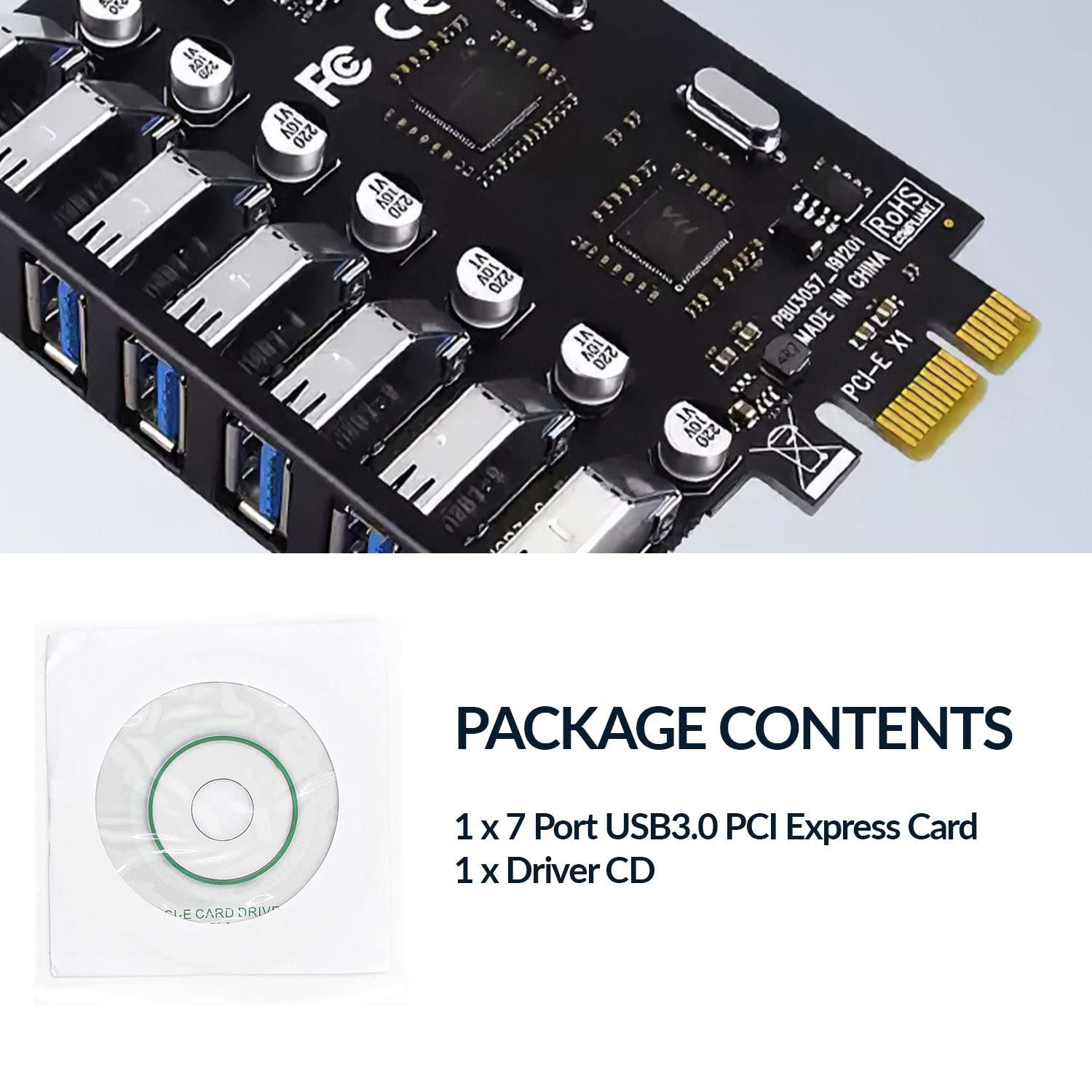 Dracaena 7 Ports USB 3.0 PCI Express USB Expansion Card,USB 3.0 7 Ports Expansion Card,Connect 7 Devices Expanded,Not Compatible with PCIe Riser,Support Desktop PC, Linux/WindowsXP/ 7/8/ 8.1/10