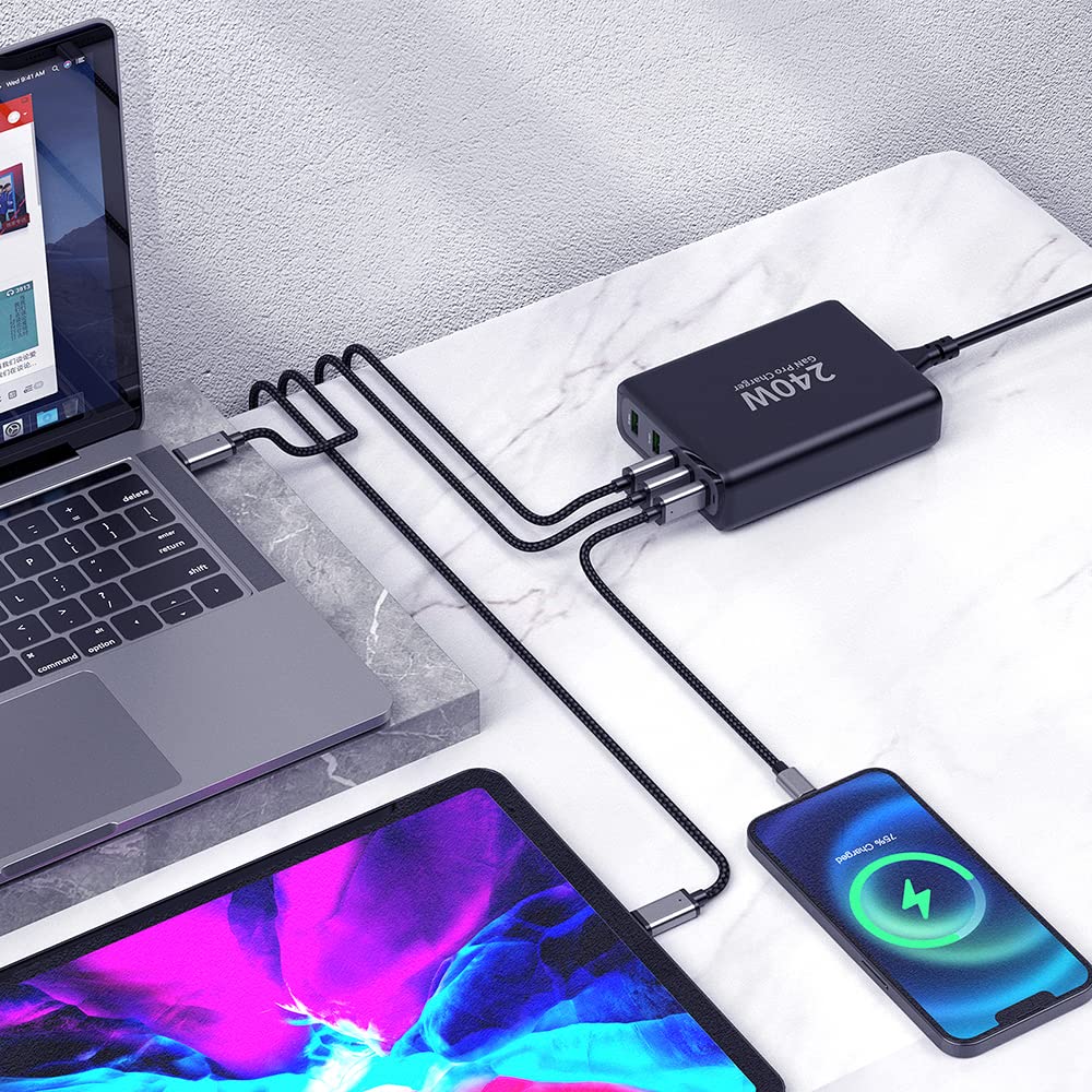 240W USB C Charger Station, Aftertop 5-Ports 200W PD 100W PPS 45W QC30W Laptop GaN Power Adapter for MacBook Pro/Air iPad iPhone 15 14 Plus 13 12 Pro Max Samsung Galaxy S23/S22 Pixel and More