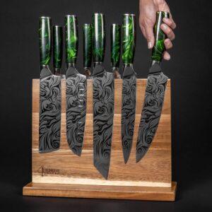 senken natural acacia hardwood magnetic knife block - double sided ultra strong neodymium magnets - knife holder for 12+ knives and scissors