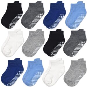 grpskcos non slip toddler boy socks, 12 pairs anti skid ankle socks kids girls grips cotton crew socks for 1-7 years children (#1 multicolor-12 pairs, 1-3t)