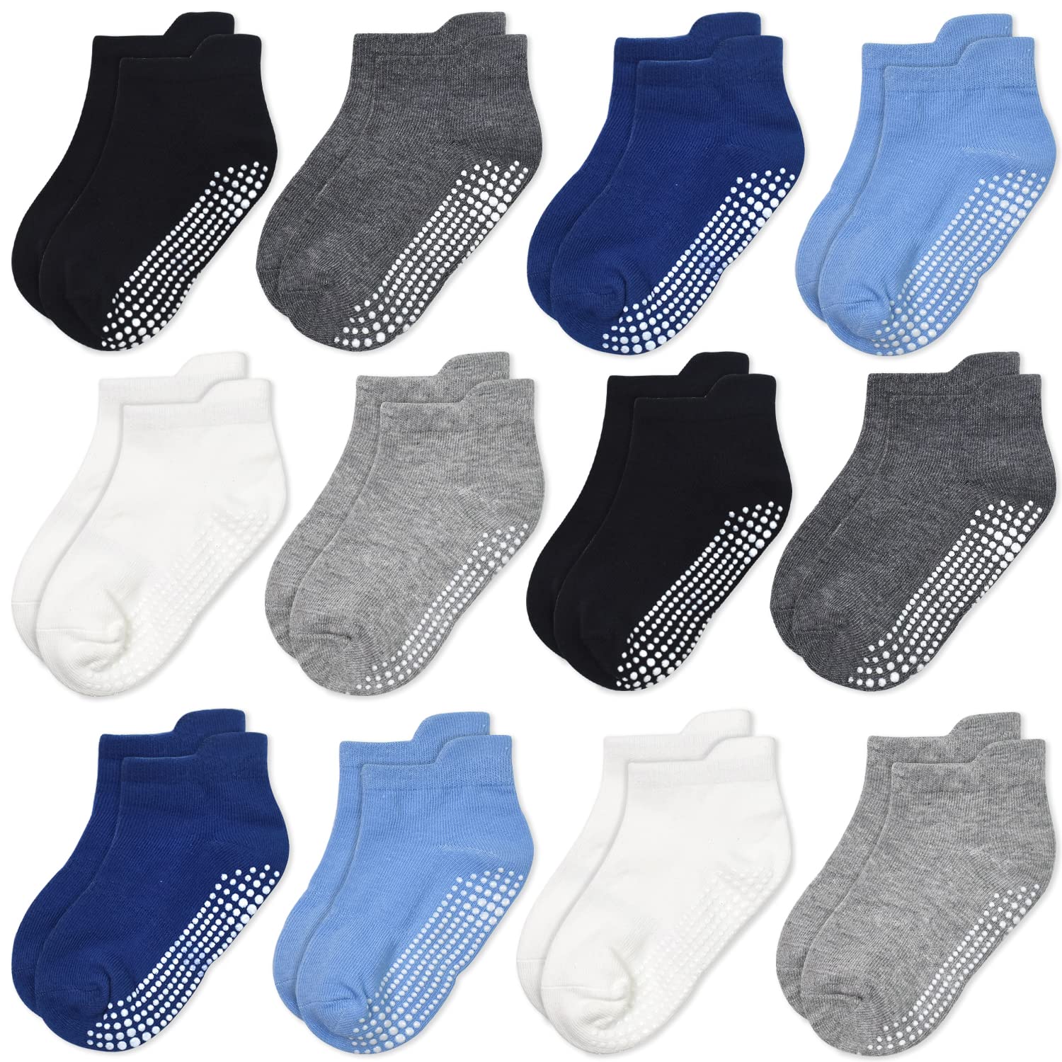 GRPSKCOS Non Slip Toddler Boy Socks, 12 Pairs Anti Skid Ankle Socks Kids Girls Grips Cotton Crew Socks for 1-7 Years Children (#1 Multicolor-12 Pairs, 1-3T)