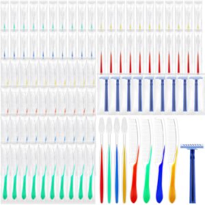 tessco 300 pcs toothbrushes comb razors individually wrapped bulk for homeless 100 pcs soft toothbrush 100 pcs travel hair comb 100 pcs twin blade razor for men adult nursing home charity travel hotel