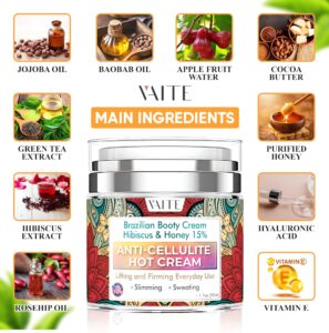 vaite cellulite hot cream with hibiskus and honey - skin tightening anti-cellulite cream for women and men - reduces the appearance of cellulite - brazilian firming cream