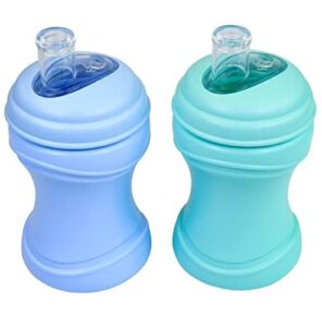 re-play 8oz transition sippy cups for baby toddler, medical grade silicone soft spout & travel lid, easy to hold hourglass shape, made in usa from recycled milk jugs - ice blue/mint