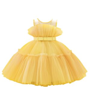 12m-6t baby girls christmas ruffle ball tutu gown wedding party lace dresses yellow 110