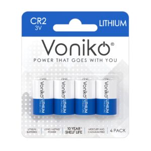 voniko cr2 3v lithium batteries (4-pack), cr2 3 volt high power lithium-battery 10 years shelf life – for video and photo-cameras, equipment-lighting, and more