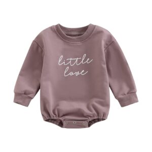 fybitbo baby girl boy crewneck sweatshirt bubble romper long sleeve shirt onesie valentines day outfit fall clothes (little love pale purple,0-3 months)