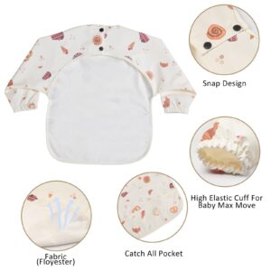 HALAA VAUVA Long Sleeve Baby Bibs for Toddlers, Waterproof, Mess Proof, Coverall, Easy Clean Outfit Baby Smock with Food Catcher Pocket for Feeding, Eating, Washable, Boys Girls Led Weaning Shirt Bib