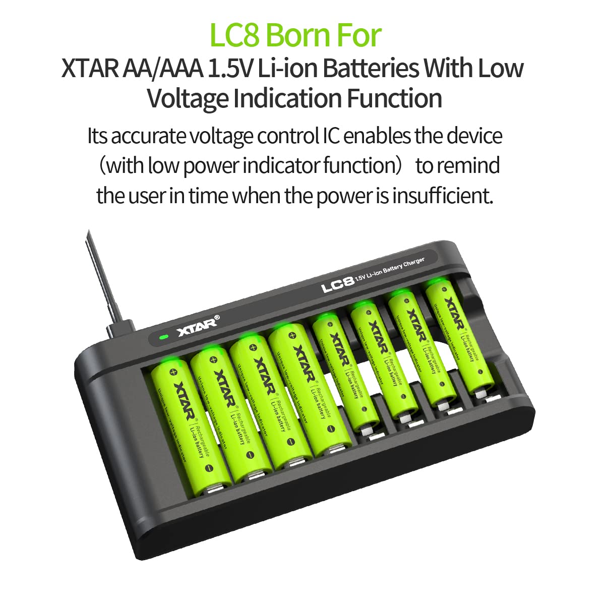 XTAR Rechargeable AAA Batteries with Charger, 1.5V AAA Lithium Rechargeable Batteries with Low Power Indication, 8-Pack 1200mWh AAA Battery & Charger (LC8+8 * 1.5V AAA with Low Voltage Indicator)