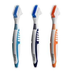 paro clinic denture brush hard and soft bristles combo perfect grip swiss made. cleans your dentures, retainers and night guards! pack of 3