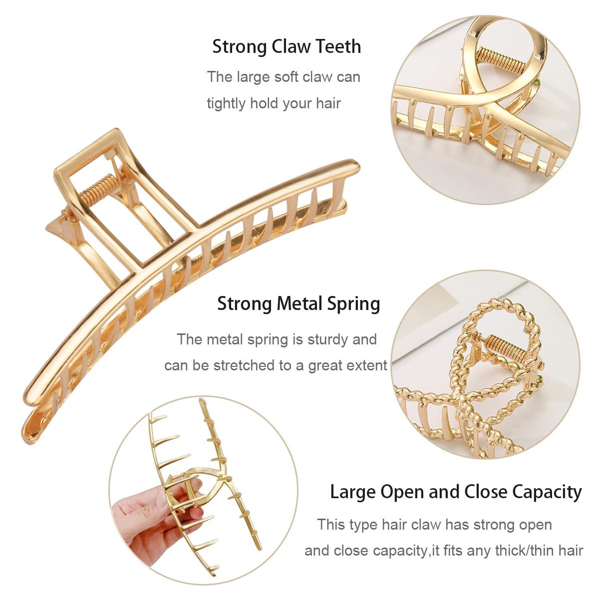 Parcce 4 Pack Large Metal Hair Claw Clip for Women and Girls, Gold Color Headband Clamps, Perfect Fashion Barrettes Jaw Hair Styling Accessories for Thick Thin Hair Christmas Gifts