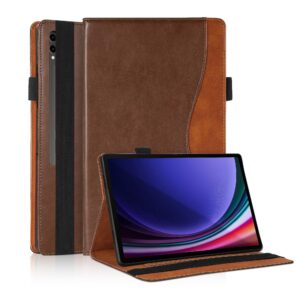 case for galaxy tab s9 plus 2023/s8 plus 2022/s7 fe 2021/s7 plus 2020 12.4 inch business pu leather tablet cover with card slot pen holder for samsung tab s8+/tab s7+ tablet -brown