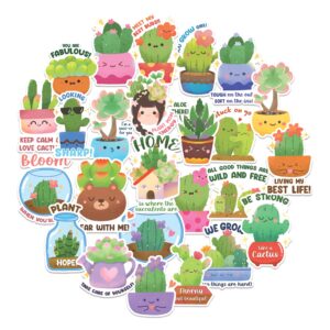 navy peony lovable cactus and succulent stickers (25pcs) - waterproof, child proof house plant quote stickers for kids craft, laptop, party favors