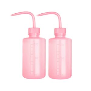 250ml plastic safety wash bottle, pink lab squeeze bottle with narrow mouth and scale labels, squirt bottle for plant flower succulent watering - 2 packs