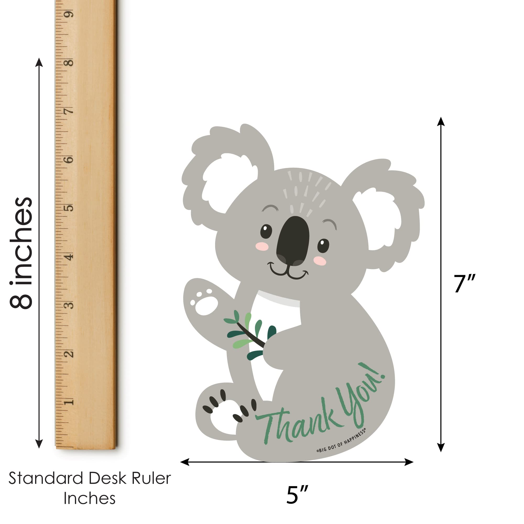 Big Dot of Happiness Koala Cutie - Shaped Thank You Cards - Bear Birthday Party and Baby Shower Thank You Note Cards with Envelopes - Set of 12