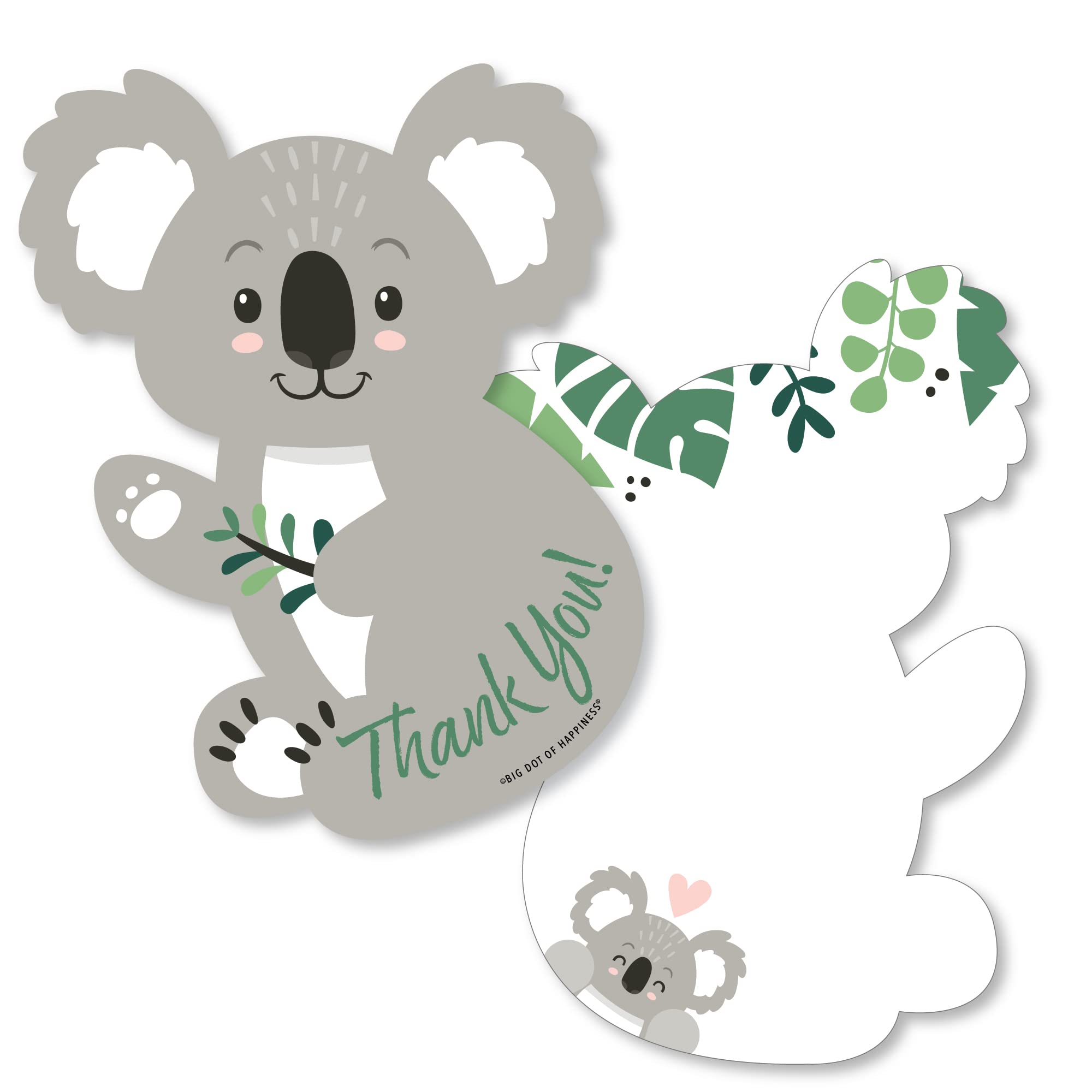 Big Dot of Happiness Koala Cutie - Shaped Thank You Cards - Bear Birthday Party and Baby Shower Thank You Note Cards with Envelopes - Set of 12