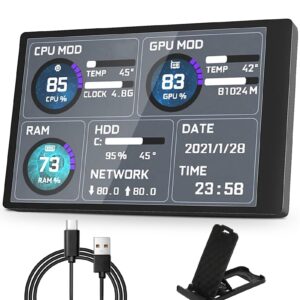 pc cpu data monitor, 5in ips usb mini screen computer sensor panel display temperature monitor for aida64 pc cpu data monitor, only support for windows system