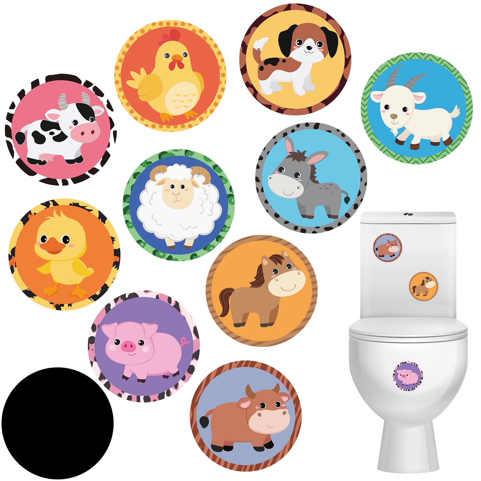 20 Pcs Farm Animal Potty Training Stickers Dinosaur Truck Toddler Pee Training Toilet Color Changing Sticker Targets for Boys Girls Kids Toilet Reusable Pee Aim Target (Farm Animal)