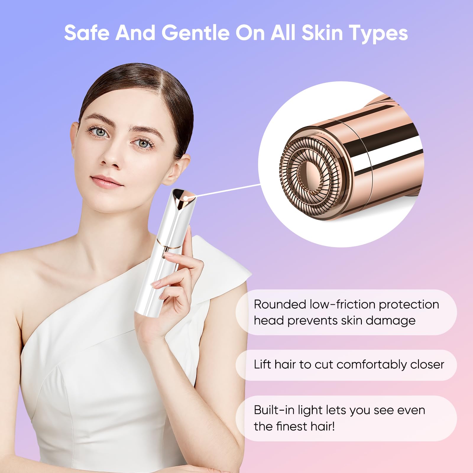 Facial Hair Remover for Women- as Seen on TV Painless Face Shaver -Mini Hair Remover, Electric Razor Shaver Portable Bikini Epilator for Lips, Chin, Armpit, Peach Fuzz, Fingers, Neck, Cheek (White