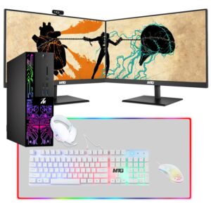 techmagnet computer desktop pc, intel core i5-6500, siwa 6, new mtg dual 27 inch monitor, 16gb ram, 480gb ssd + 2tb hdd, 1gb graphic card, gaming kit, webcam, wifi, windows 10 pro (renewed)