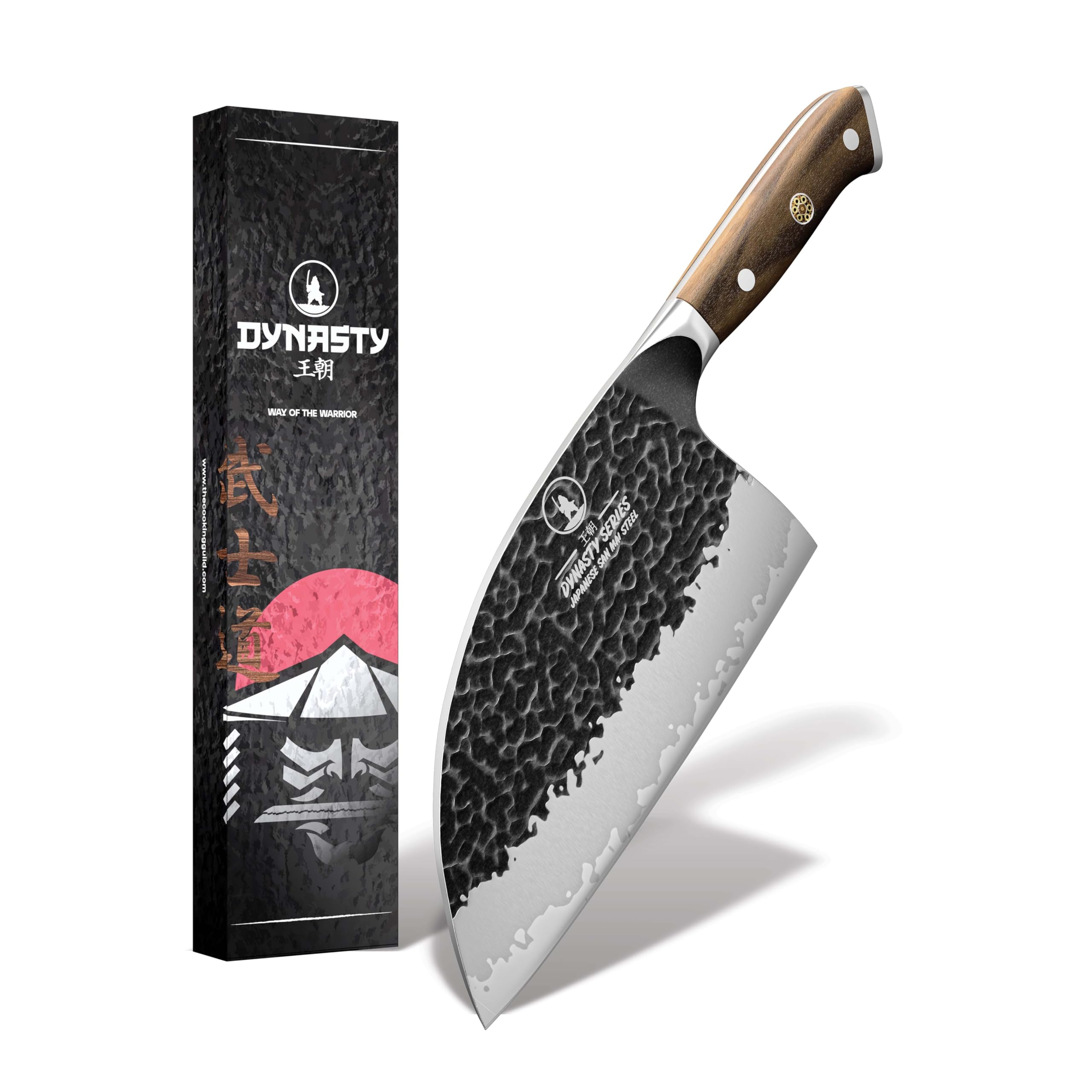 The Cooking Guild Serbian Chef Knife - 7.8 Inches - Dynasty Series - Japanese High Carbon Stainless Steel Meat Cleaver Knife - Rosewood Handle - Heavy Duty Kitchen Cleaver Knife