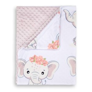 lil snuggers soft plush hooded baby blankets for boys and girls with double layer dotted backing- minky unisex hooded toddler blanket for nursery,stroller,crib- 31”x40.5” (pink elephant)