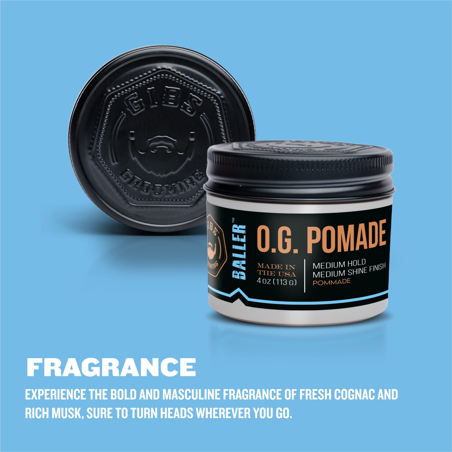 GIBS Pomade O.G. BALLER-Medium Hold, Medium Shine Finish, a Classic Look, made in USA 4oz