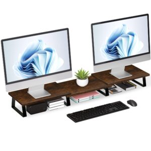 aothia large dual monitor stand - computer monitor stand, desk shelf for monitor,wood monitor stand with adjustable length and angle,desktop organizer,large monitor stand for pc,laptop(vintage)