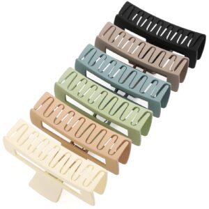 6 pack extra large hair claw clips for women girls, 5 inch big rectangular claw clip for long thick hair, huge matte strong hold nonslip xl jumbo hair claw, hair styling accessories for gifts