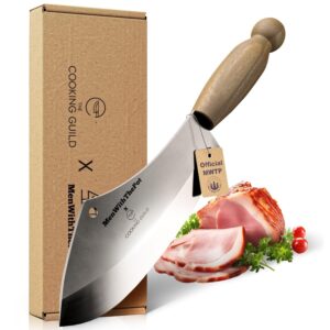 the cooking guild x menwiththepot professional cleaver knife - 7.4" butcher knife made of german stainless steel - rust-resistant chopping knife heavy duty meat cleaver