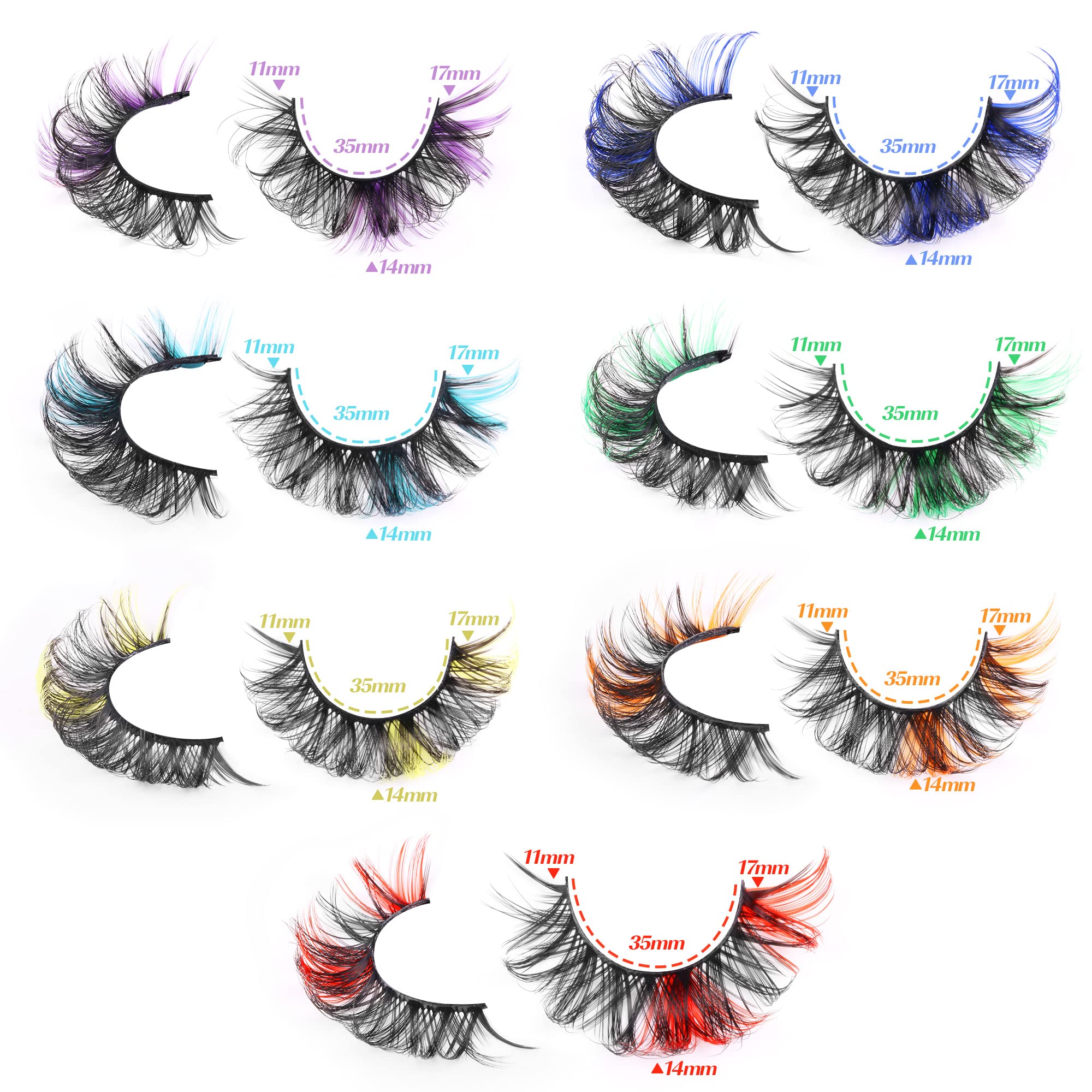 Colored Eyelashes Mink Lashes with Color Fluffy Natural Wispy Strip Eye Lashes 5D Volume False Eyelashes Pack 7 Pairs Cosply Rainbow Colors Fake Eyelashes by TNFVLONEINS