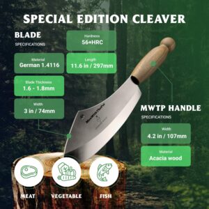 The Cooking Guild x MenWithThePot Professional Cleaver Knife - 7.4" Butcher Knife Made of German Stainless Steel - Rust-Resistant Chopping Knife Heavy Duty Meat Cleaver