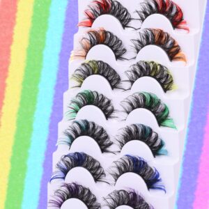 Colored Eyelashes Mink Lashes with Color Fluffy Natural Wispy Strip Eye Lashes 5D Volume False Eyelashes Pack 7 Pairs Cosply Rainbow Colors Fake Eyelashes by TNFVLONEINS