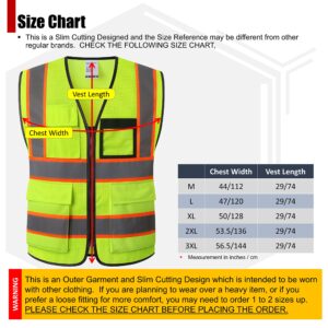 HATAUNKI High Visibility Reflection Yellow Mesh Safety Vests with 8 Pockets and Front Zipper, hi vis safety vest for Men and Women, Meets ANSI/ISEA Standards(Yellow-07,X-Large)