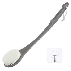 body brush back scrubber, 17 in never mold back brush long handle for shower, exfoliating brush dry brushing body brush for men women elderly deep exfoliation soft glowing skin (17 '' dark grey)