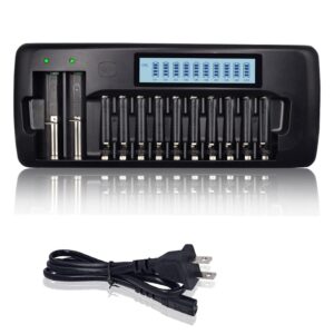 cityork 12 bay lcd universal battery charger for rechargeable aa aaa nimh nicd batteries and 18650 18490 17670 17500 16340 rechargeable lithium batteries, fast charger（not include battery）