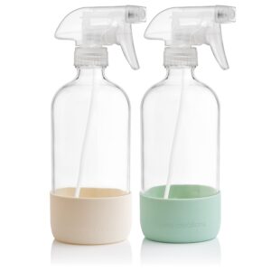 vine creations glass spray bottles for cleaning solutions, clear glass spray bottle with silicone sleeve, 16 oz empty spray bottles for cleaning, plant spray bottle, cleaning spray bottle - 2 pack