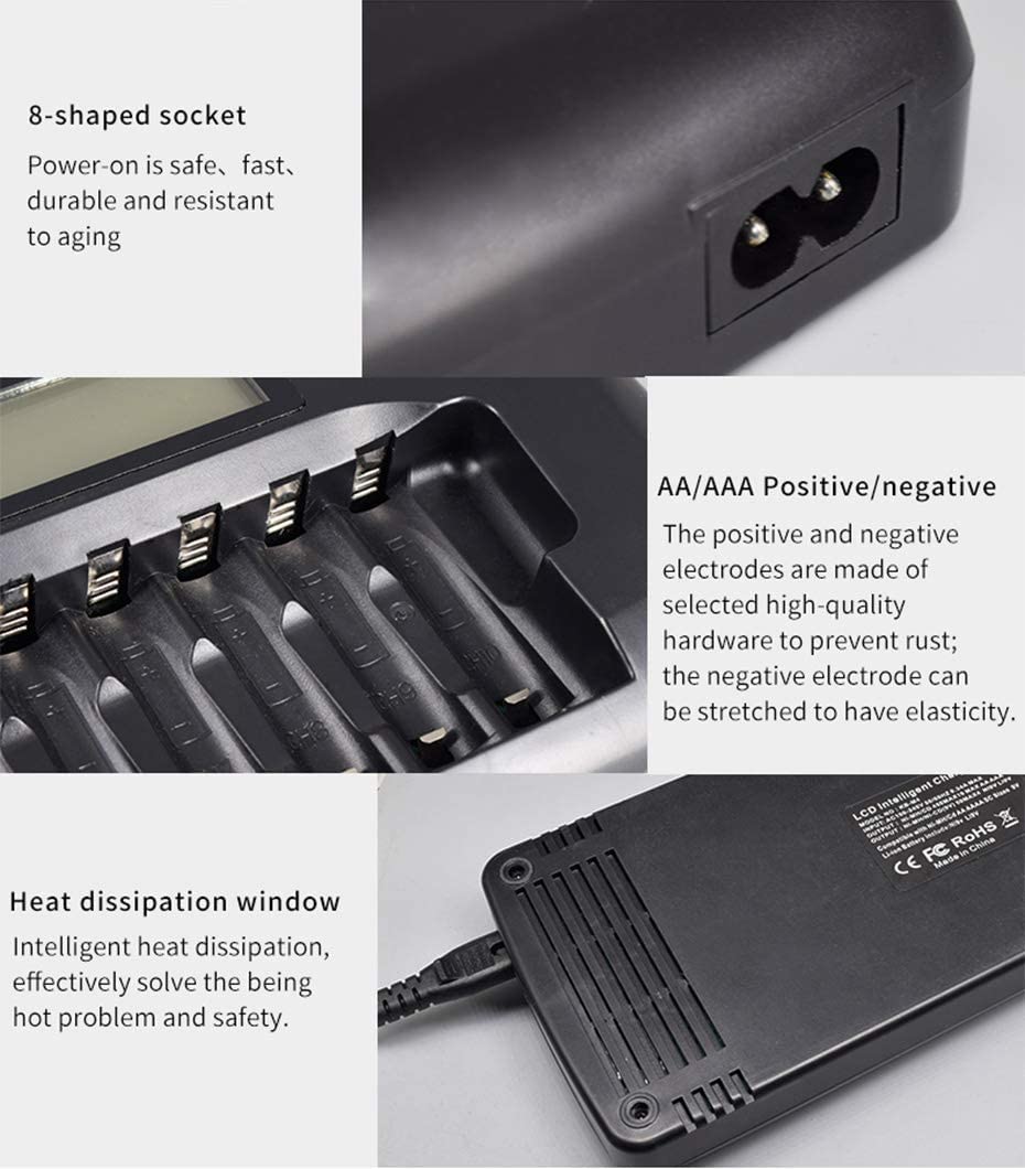 CITYORK 12 Bay LCD Universal Battery Charger for Rechargeable AA AAA NIMH NICD Batteries and 18650 18490 17670 17500 16340 Rechargeable Lithium Batteries, Fast Charger（NOT Include Battery）