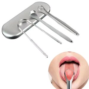 3 pcs tongue scraper for adults with u-shaped & hollowed-out & spooned stainless steel tongue cleaner with metal travel case bad breath remedy