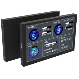 wownova 5" computer temp monitor (dynamic theme supported), pc temperature display, pc sensor panel for pc argb computer case, ips type-c usb mini secondary screen pc cpu ram hdd data monitor (black)